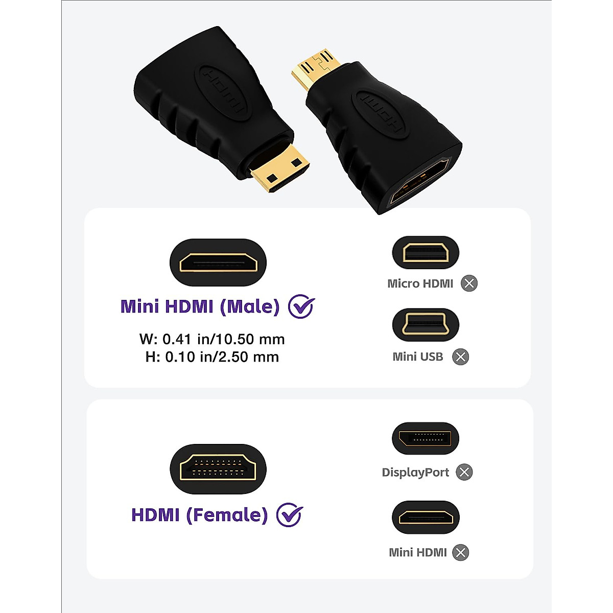 VCE Mini HDMI to HDMI Adapter, 4K HDMI Female to Mini HDMI Male Adapter, Gold Plated Connector Compatible with Raspberry Pi, Camera, Camcorder, DSLR, Tablet, Video Card