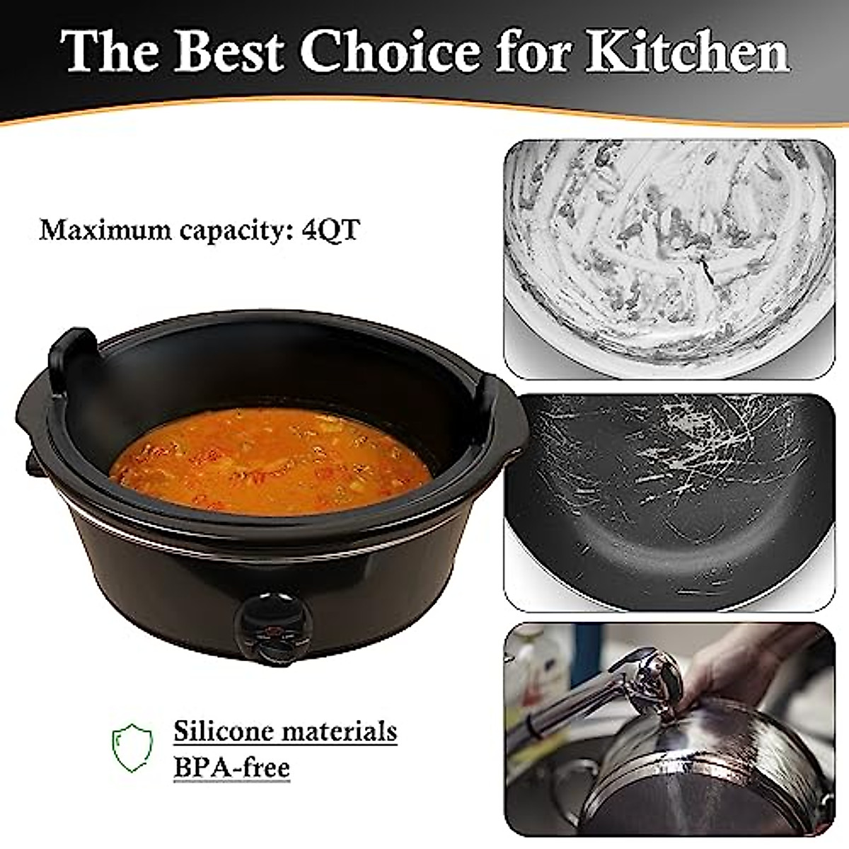 Kilrygh 4 QT Slow Cooker Liners, Silicone Crock Pot Liners fit Crock-Pot 4 Quart Oval Slow Cooker, Reusable Leakproof Silicone Crockpot Liner, Dishwasher Cleanable Crockpot Liner