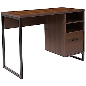 Flash Furniture Northbrook Rustic Coffee Wood Grain Finish Computer Desk with Black Metal Frame