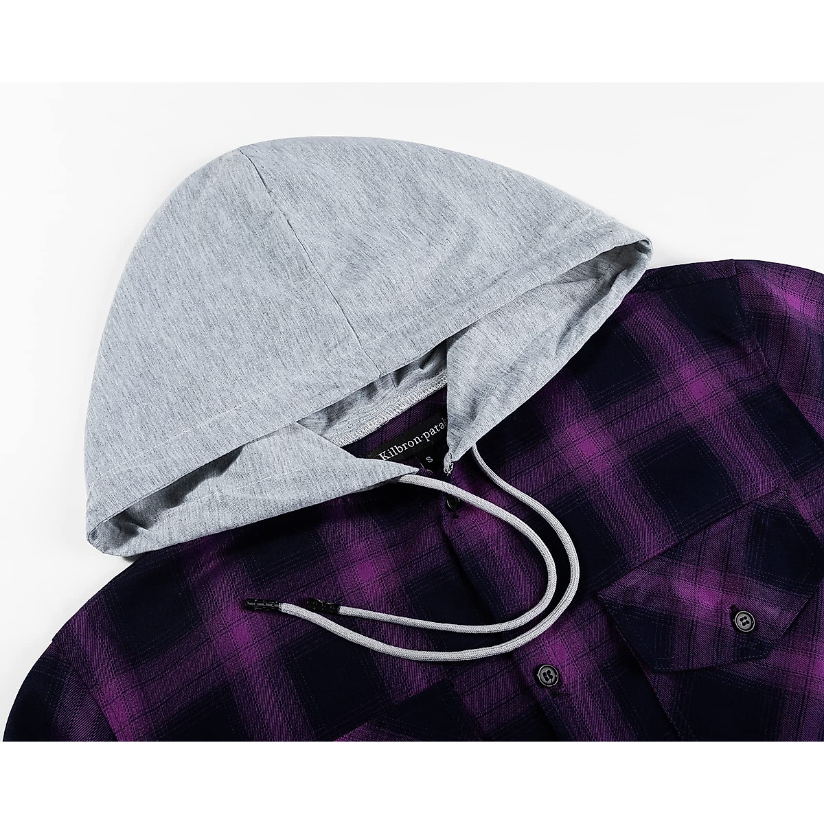 Kilborn·pataky Men's Flannel Long Sleeve Shirt Casual Hooded Plaid Button Down Hoodie Regular Fit Purple
