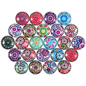 JOVITEC 200 Pieces 12 mm Flower Pattern Glass Beads Mixed Color Flat Marbles Mosaic Printed Half Round Crafts Glass Mosaic for Jewelry Making