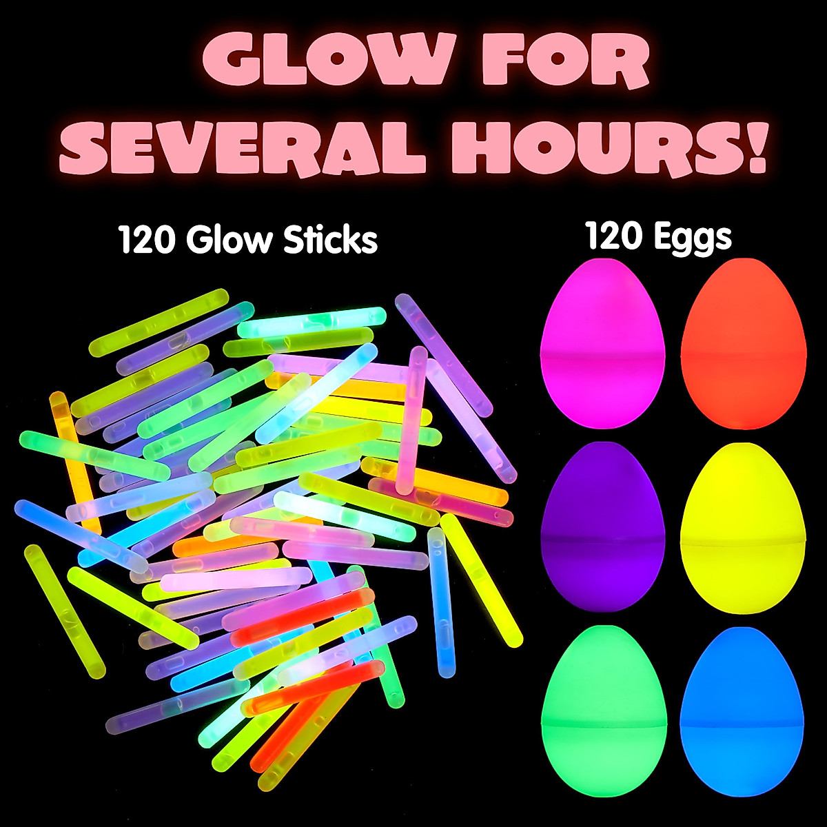 JOYIN 72 Pcs Easter Eggs with 72 Mini Glow Sticks for Kids Glow-In-The-Dark Basket Stuffers Fillers Gift, Easter Egg Hunt Game Party Favors Decorations Supplies, Classroom Prizes