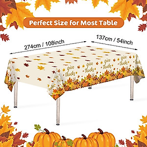 3 Pcs Thanksgiving Tablecloth - Give Thanks Plastic Table Cloth Disposable Rectangular Fall Pumpkin Maple Leaves Table Cover for Thanksgiving Day Party Decorations Table Decor Supplies,108 x 54 Inch