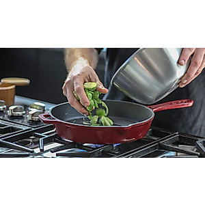 Hell's Kitchen Pre-seasoned Cast Iron Skillet – Oven Safe - Pour Spouts and Helper Handle, 10.5", Red