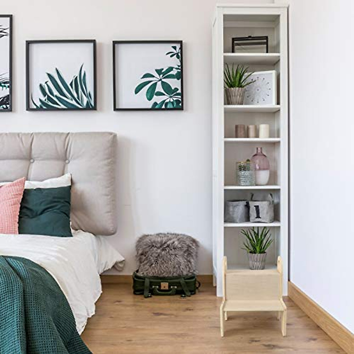 GEMEM Wooden Toddler Step Stool for Kids, Two Step Wooden Toddler Step Stool with Handles and Bonus Non-Slip Pads, Safety Children's Stool Use for Kitchen, Bathroom & Potty Training Dual Height