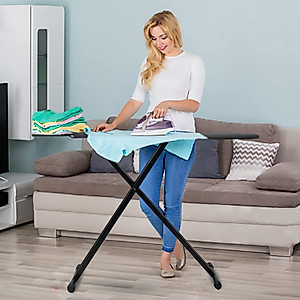 Duwee 13"x43" Ironing Board with Heat Resistant Cover and Thicken Felt Pad, Ironing Boards with Silicone Steam Iron Rest, Heavy Sturdy T-Legs,Black