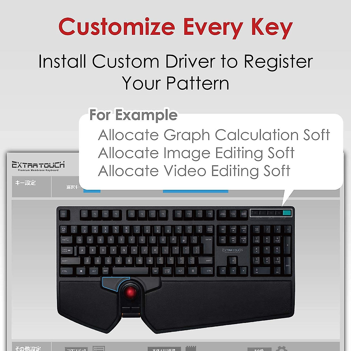 ELECOM Wired/Wireless/Bluetooth Finger-Operated Trackball Mouse & Wired Japanese Layout Keyboard with Built-in Optical Trackball Mouse & Scroll Wheel