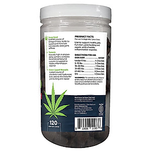Only Natural Pet Hip & Joint Hemp Soft Chews with CyberLab Bag-with-Turmeric, Green Lipped Mussels - Hip & Joint Supplement for Dogs, Pain Relief & Mobility Support Formula, 120 Count