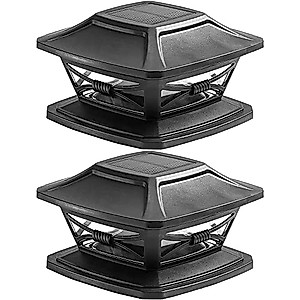 SMY Lighting Solar Post Lights Outdoor 2 Modes LED Solar Fence Cap Light for 4x4 5x5 6x6 Posts Deck Patio Garden Decoration Warm White/Cool White Lighting Black (2 Pack)