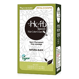 DONGSUNG Herb Speedy Color Cream (Natural Black, 1 Pack), PPD-Free Ammonia-Free Vegan Hair Dye with Sun Protection, Odorless, Gentle for Sensitive Scalp, No Eye or Scalp Irritation