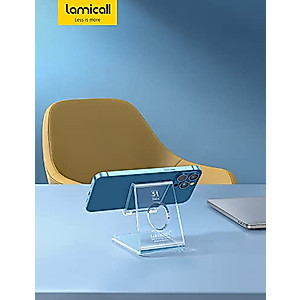 Lamicall Acrylic Phone Stand Desk Accessories - Clear Office Cell Phone Holder, Transparent Phone Stand for Desk, Desktop, Office Desk Accessories, Suitable for iPhone Accessories, 4-8'' Phone