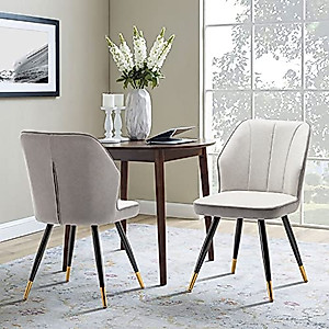 Andeworld Upholstered Dining Chairs Set of 2, Mid Century Modern Accent Chair, Faux Suede Armless Leisure Side Chair with Golden Metal Legs for Dining Living Room-Grey