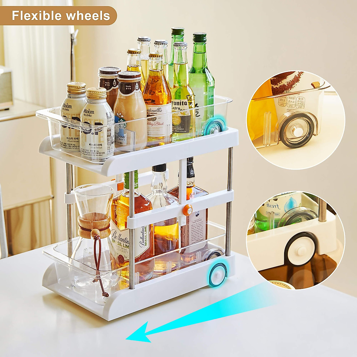 Ynelyase 2 Tier Bathroom Cabinet Under Sink Organizers and Storage for Medicine Bottle with Kitchen Pantry Clear Pull Out Drawers (9 Inch Wide)