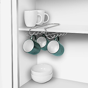 Spectrum Diversified Under The Shelf Mug Holder, Optional Mounting Slides Over Kitchen Cabinet Shelves, Holds Up to 8 Coffee Mugs & Tea Cups, 10 x 8.5 x 3 inches, Chrome