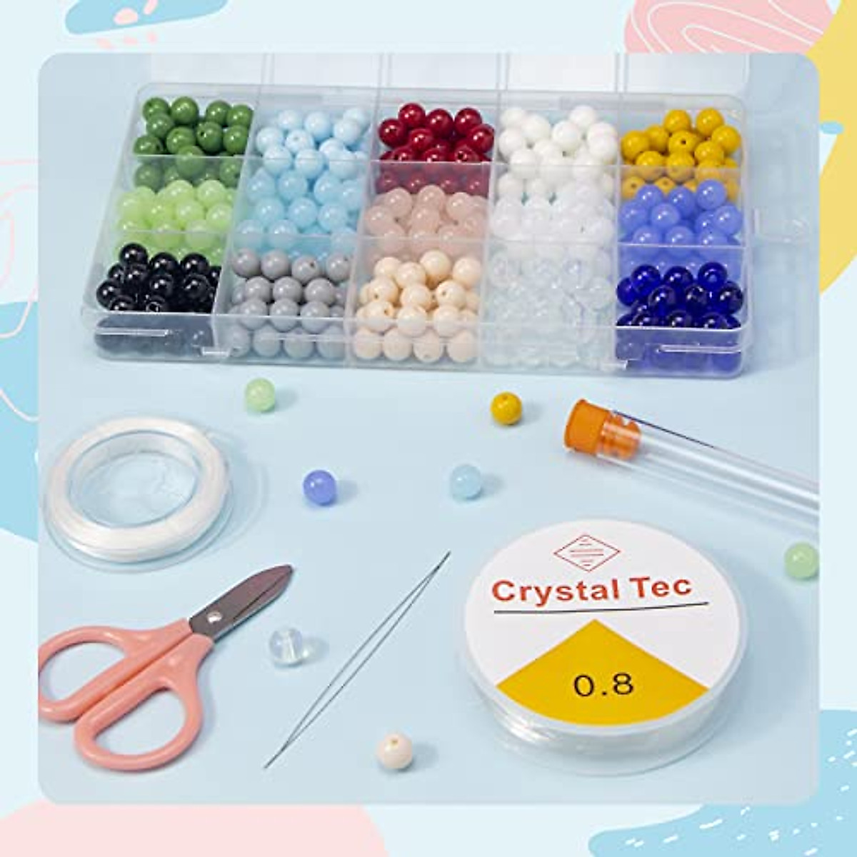 Mchruie Bracelet Making Kit, Crystal Beads for Bracelets Making - 375pc Glass Beads for Jewelry Making Adults 8mm Round Gemstone Beads DIY Bracelet Kit for Beginners