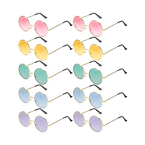 Blulu 10 Pairs John Hippie Sunglasses Retro Round 60's Style Circle Sunglasses Eyewear for Men Women Costumes Parties Gifts(Gold Frame)