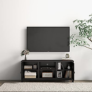 Panana Modern Farmhouse TV Stand for 65 inch TV, Entertainment Center with Storage and Open Shelves, Wood TV Stands TV Table Stand for Living Room, Bedroom (Black, for 32"-65" TV)
