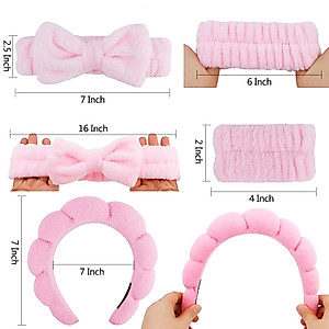 Chanaco Spa Wristband and Pink Puffy Sponge Makeup Headband Set for Face Washing, Skin Care, Teen Girl Gifts