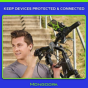 Mongoora Bike & Motorcycle Phone Mount - GPS Cell Phone Holder for Bicycle Handlebar - Easy to Install Bike Accessories Fits iPhone, Galaxy, Android - Stocking Stuffers - 3 Bands (Black, Red, Green)