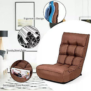 MUSUMI 4-Position Adjustable Floor Chair Folding Lazy Sofa Cushioned Couch Lounger New Foldable Couch Upholstered Couch Recliner, Easy to Store (Brown)