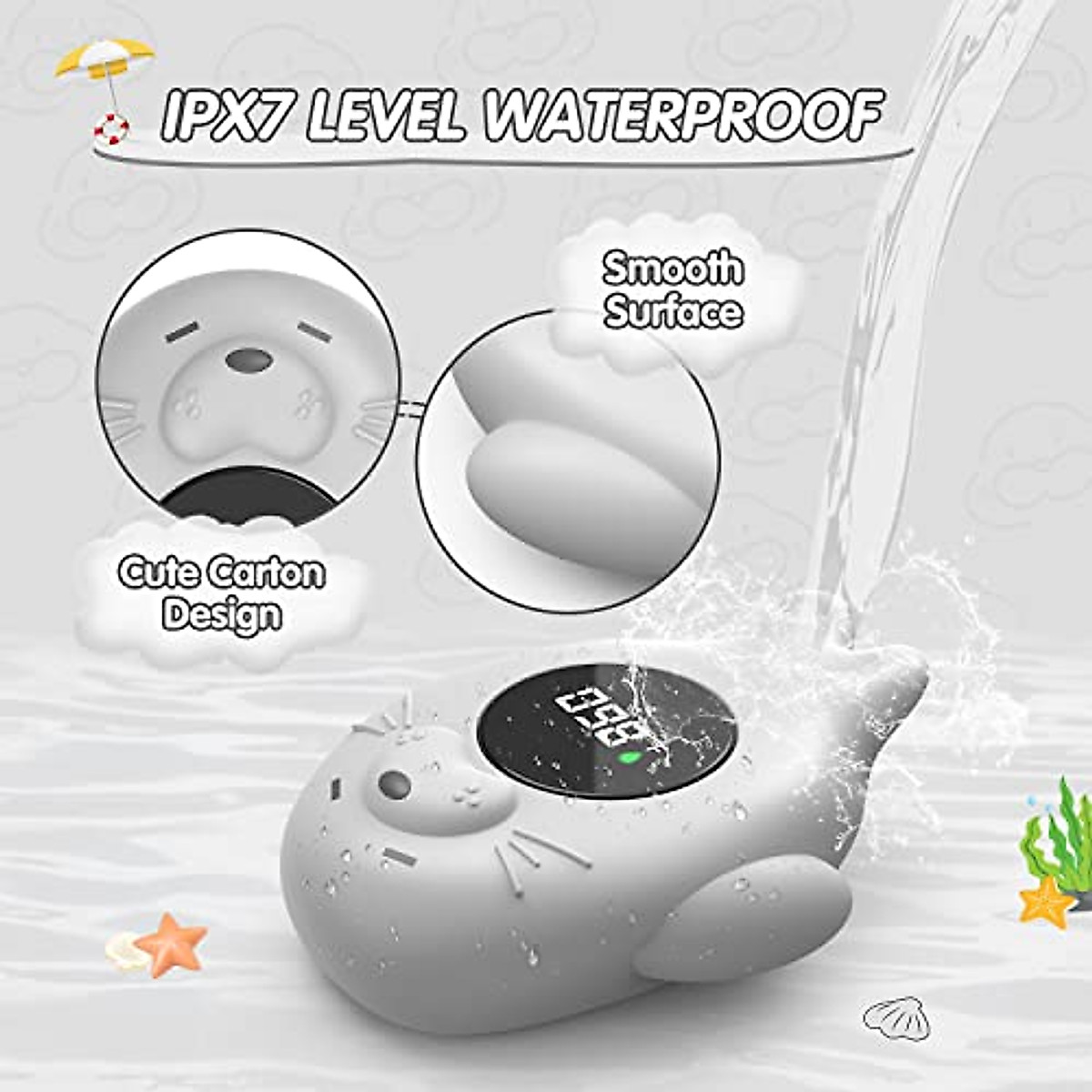 Baby Bath Thermometer Safety, Auto ON/Off Waterproof Bathtub Thermometer with Temperature Warning, Rubber Sea Otter Pool Floating Toy for Infant Toddler Bathing