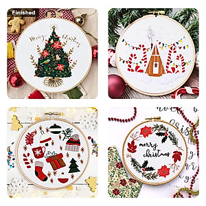 Sivilife Christmas Embroidery Starter Kit for Beginners, 4 Sets Stamped Cross Stitch Kits for Adult, Cute Sock Gift Pattern Hand DIY Kit with 2 Embroidery Hoops Instructions Color Threads and Needles