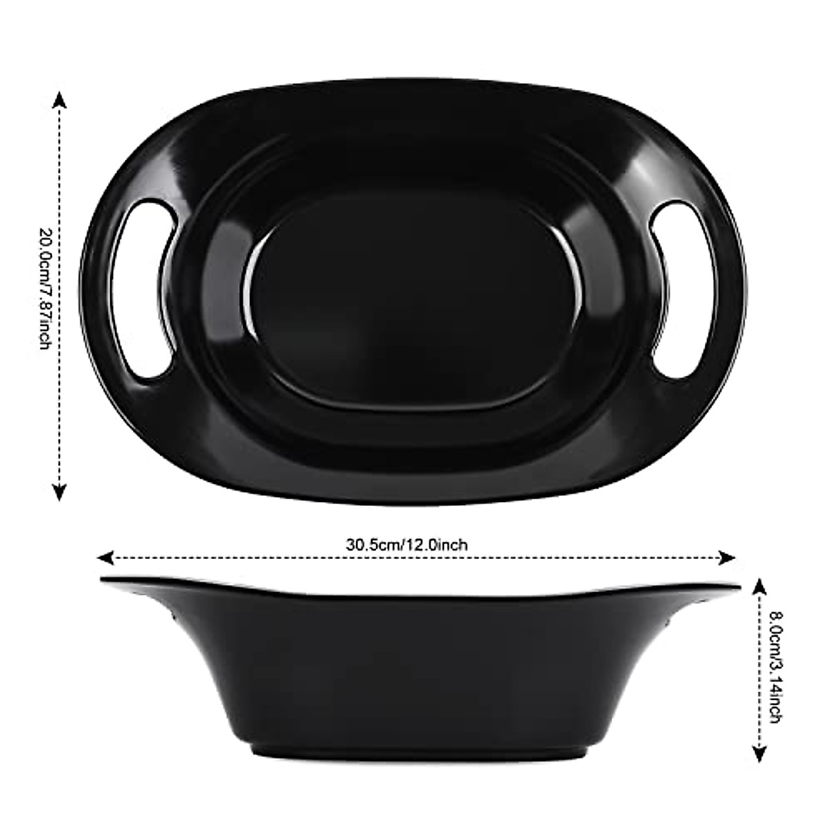 XUEJUN Black Serving Bowls, 12" Large Serving Bowl with Handles Set, Bamboo Fiber Serving Dishes, Oval Serving Platter 1.3 Quarts Set of 2, BPA-free, Reusable, Dishwasher Safe