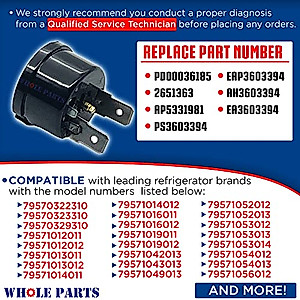 Whole Parts Refrigerator Compressor Overload Protector Part # 6750CL0001D - Replacement & Compatible With Some LG and Kenmore Refrigerators