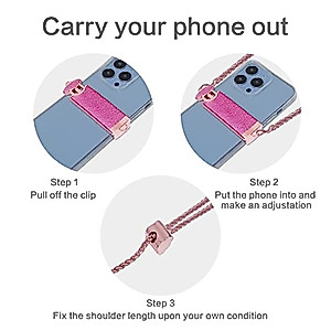 HIFIT Mobile Phone Crossbody Chain & Back Clip, Compatible with All Smart Phones, Functional Alloy Chain Phone Lanyard Adjustable Perfect for Girls & Ladies for Traveling, Leisure (Pink)