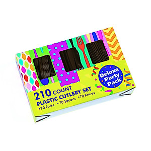 Bulk Plastic Cutlery Sets for 70, 210 Pieces, Spoons, Knives, Forks, Party and Wedding Supplies (Chocolate)