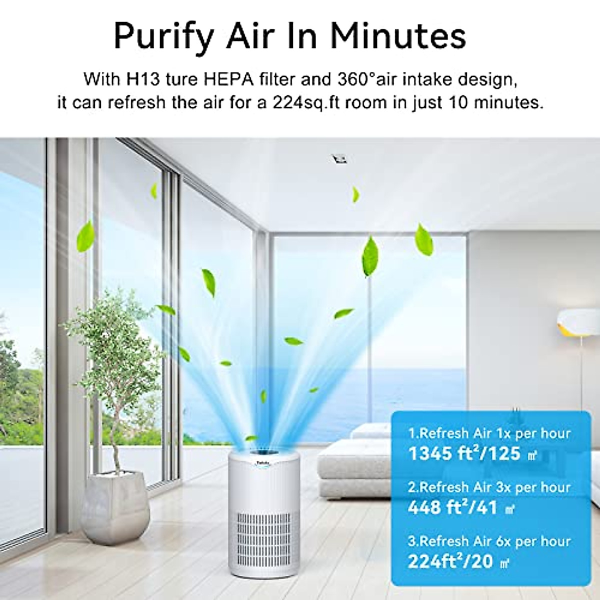 Air Purifiers for Home Large Room Up to 1345 Ft², Tailulu H13 True HEPA Air Filter Purify Smoke Pollen Pet Dander Dust Smell for Bedroom, Kitchen, Air Cleaner with Replacement Filter