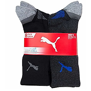 PUMA Men's Core Athletic Cushioned Crew, Black Combo, Sock Size 10-13, Shoe Size 6-12