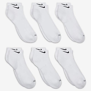 Nike Men's 6-Pack Everyday Plus Cushion Low-Cut Training Socks Size 8-12 (Large) (White)