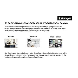 MinnYaso Magic Sponge Cleaning Eraser 3.94" x 2.36" x 0.79" | Multi-Purpose Household Cleaning | Magic Sponge Cleaning Eraser for Kitchen, Bathroom, Sink, Doors, Floors, Baseboard, Walls | 50 Pack