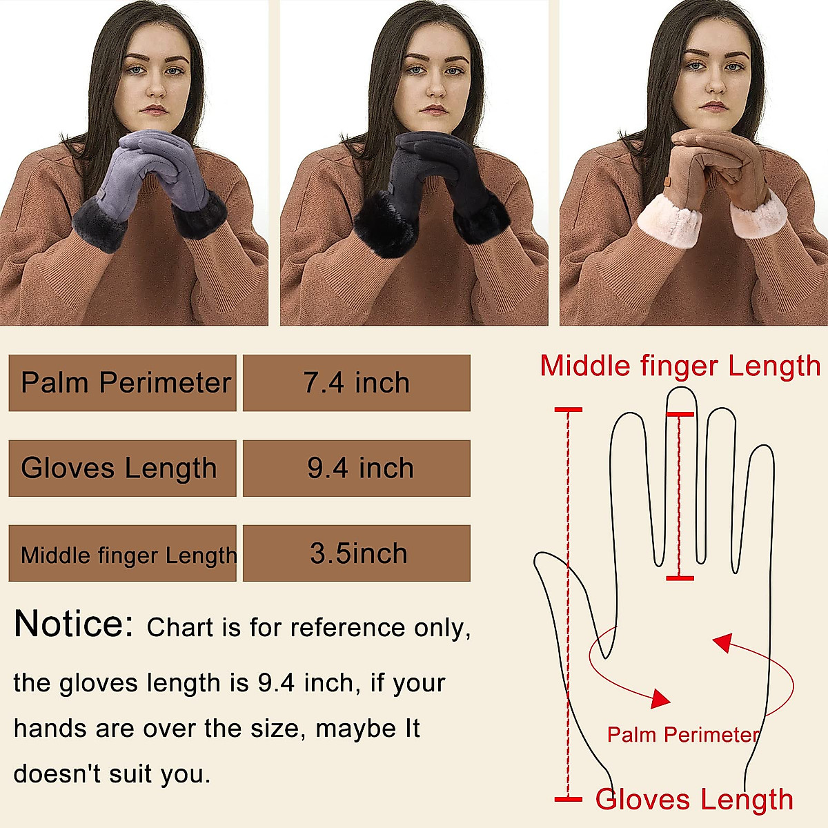 Henykany Winter Gloves for Women Warm Touchscreen Glove Windproof Elastic Texting Black Gloves Women