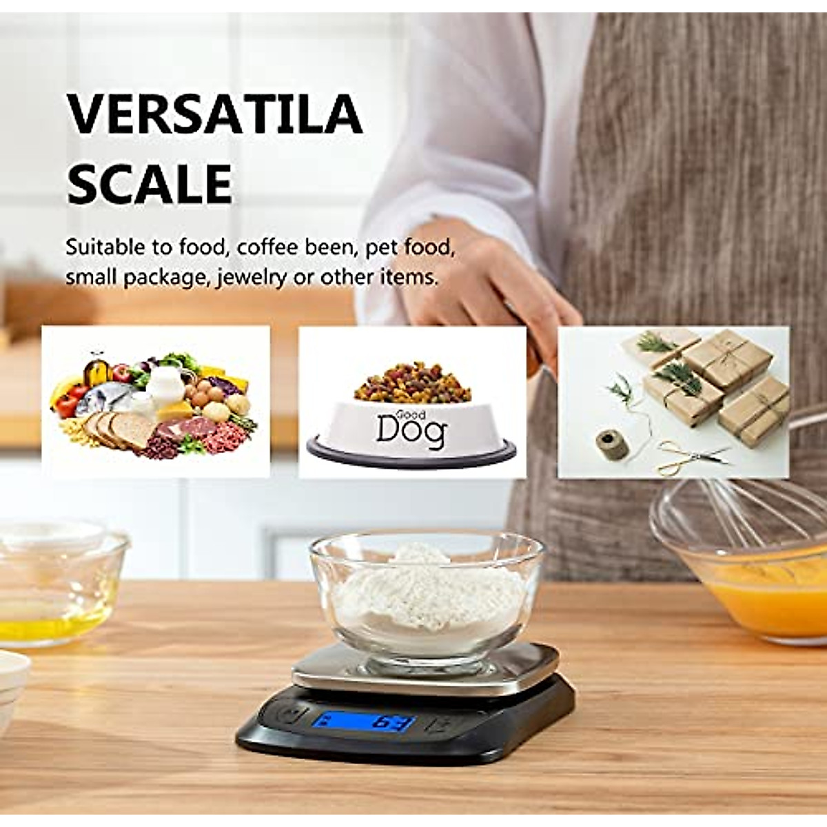 NUTRI FIT Ultra Slim Kitchen Scale Digital Food Weight Scale for Baking Cooking in Grams and Ounces Tare & Backlit LCD Display 11lb 5kg Capacity- Black/Stainless Steel