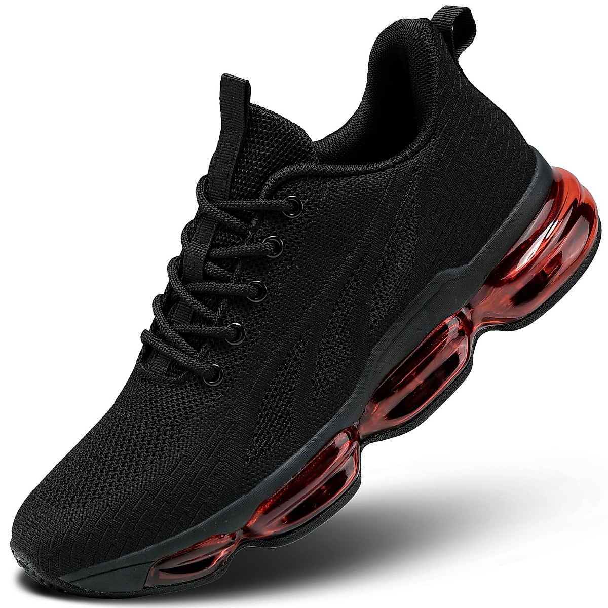 Pozvnn Mens Running Shoes Air Cushion Fashion Sneakers Casual Tennis Walking Athletic Trainers Zapatillas para Hombre Black/Red