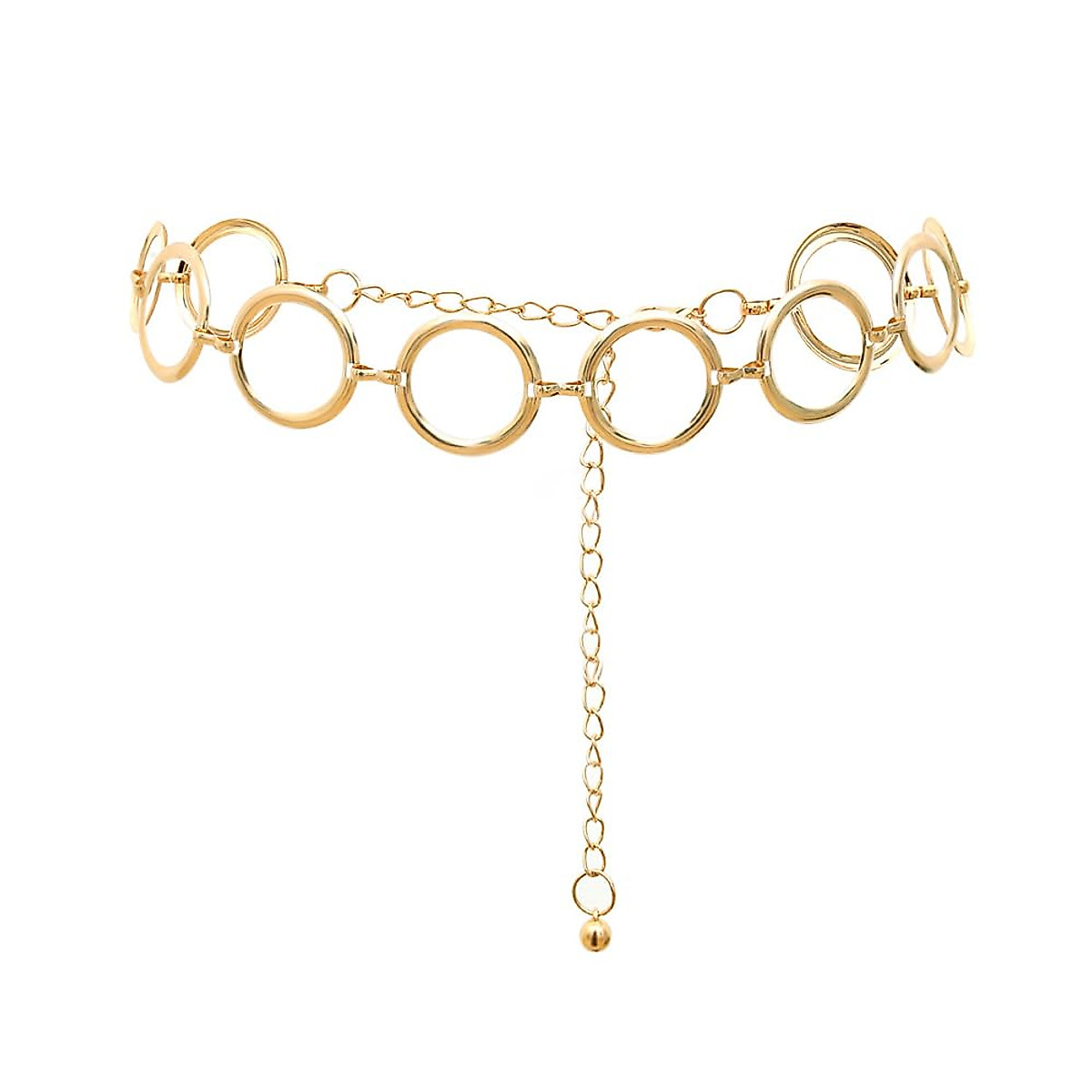 Juland Alloy Waist Chain Body Chain for Women Waist Belt Belly Chain Adjustable Body Harness for Jeans Dresses – Gold Ring Buckle 0413