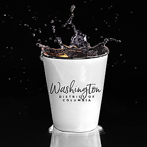Washington DC Ceramic 1.5 Ounce Souvenir Shot Glass - White With Black Interior - Bachelor & Bachelorette Party Favors - Bridesmaid & Groomsmen Present - District of Columbia Home Town Decoration