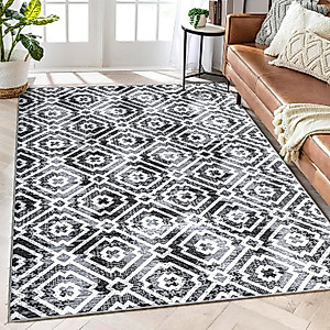 IMINROME Machine Washable 9x12 Area Rug Modern Large Rug Grey Modern Geometric Bedroom Living Room Throw Rug Non-Slip Distressed Dining Room Nursery Mat Non-Shedding Floor Accent Carpet