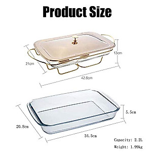 Chafing Dish Food Warmer Stainless Rectangular Buffet Server with 1 Tempered Glass Bakeware for Buffet Catering Kitchen Party Silver (Silver)