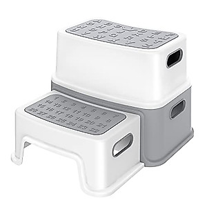 Ronipic 2 Step Stools for Kids, Toddler Step Stool for Toilet Potty Training, Anti-Slip Potty Stools with Numbers/ABC, Bathroom Step Stool for Kitchen