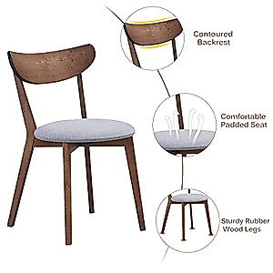 ERGOMASTER Dining Chairs Set of 4 Walnut Wood Dining Room Chairs Kitchen Chairs with Curved Back for Kitchen, Dining Room, Restaurant