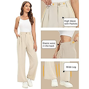 Tapata Womens Wide Leg High Waist Straight Leg Casual Pants Stretch Comfy Pockets Relaxed Fit, Beige, 6