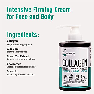 Nuventin Collagen Firming Cream Dry Skin Rescue Moisturizer Lotion W/Aloe Vera & Green Tea. Skin Care Anti Aging Collagen Face & Body Lotion For Wrinkle Repair, Sagging Skin, & Dry Skin, 15 Fl Oz