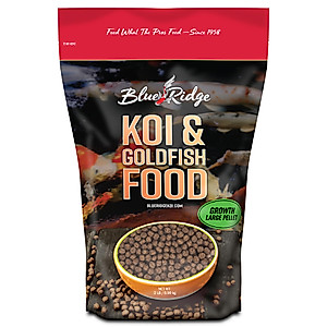 Blue Ridge Koi Fish Food 2lb - Koi Food 3/16” Large Growth Formula, Goldfish Food, Premium Fish Food for Ponds, Ponds Fish Food, Koi Food Fall and Winter Fish Food, Floating Pond Pellets