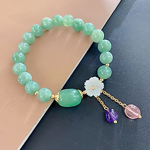 Feng Shui Jade Wealth Bracelet Authentic Jade Lotus 14K Gold Jewelry Healing Chakra Meditation Crystal Amulet Lucky Wealth Ward Off Evil Spirits Bracelet Gifts for Women Men