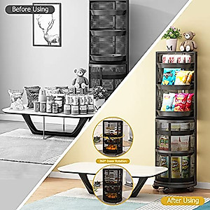 STYLIFING Rotating Rolling Storage Cart 6 Tier 360° Rotation Organizer Cart for Fruits Vegetables Snacks with Wheels & Foot Pads, Round Standing Shelf for Kitchen Living Room Bathroom Bedroom Office