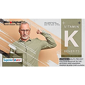 Superior Source Vitamin K2 MK-7 (Menaquinone-7), 100 mcg, Quick Dissolve Sublingual Tablets, 60 Count, Healthy Bones and Arteries, Immune & Cardiovascular Support, Assists Protein Synthesis, Non-GMO