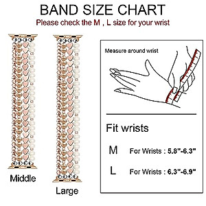 JR.DM Rose Gold Bracelet Beaded Watch Bands for Women Compatible with Apple Watch 38mm 40mm 41mm Handmade Elastic Stretch Watch Band, Fashion Dressy Cute Watch Strap for iWatch Series 8 7 6 5 4 3 2 1 SE